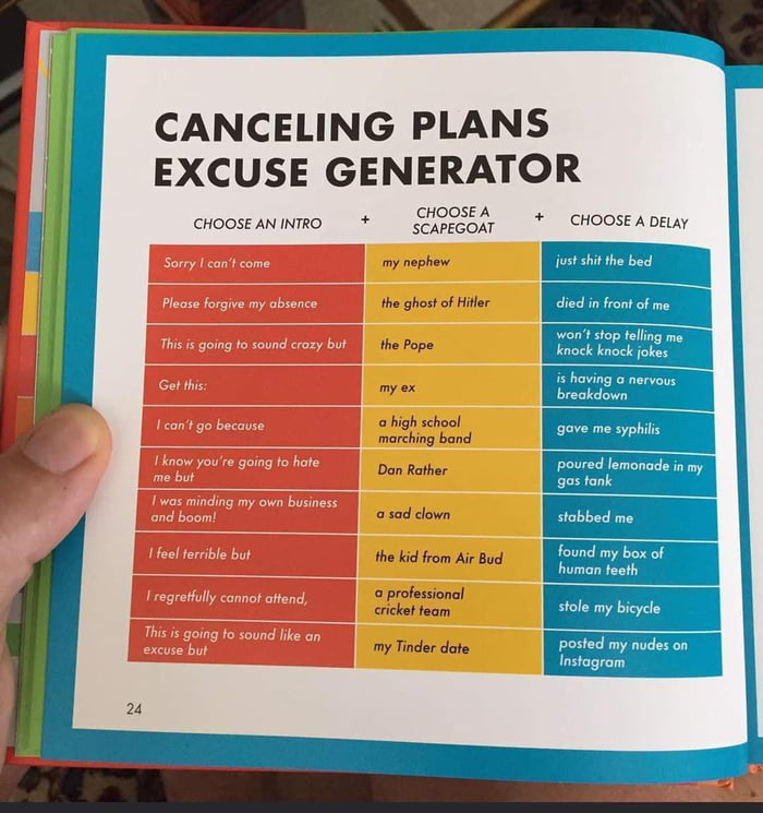 Excuse generator - 9GAG