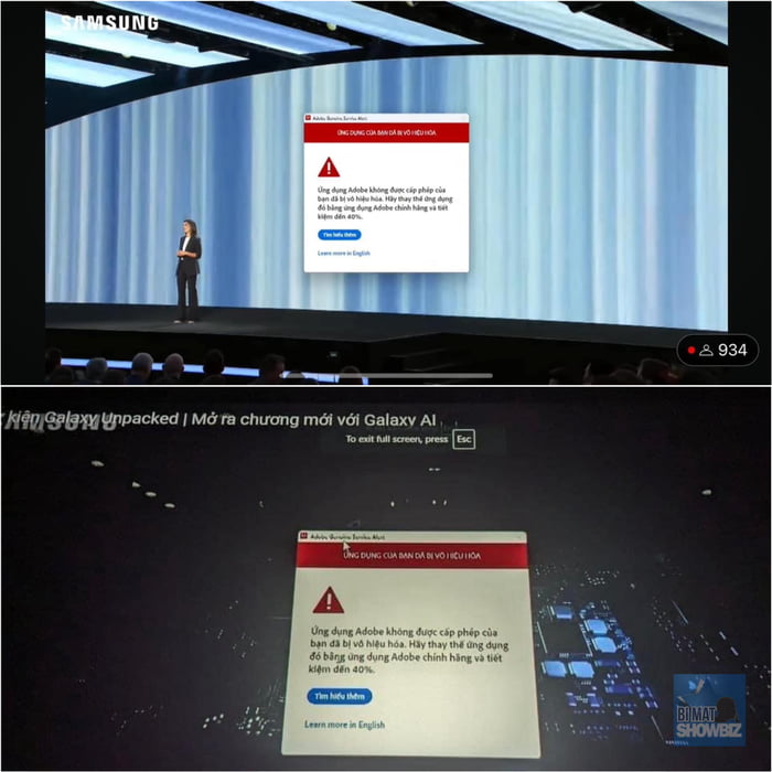 Samsung Vietnam livestream disrupted because they're using Premiere crack - 9GAG
