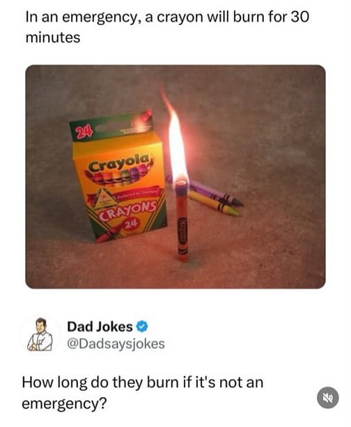 A crayon can be a surprisingly effective emergency candle. Who knew art supplies had such ...