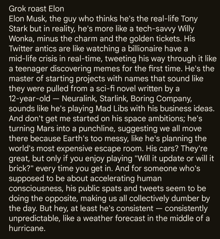 Grok roast Elon - 9GAG