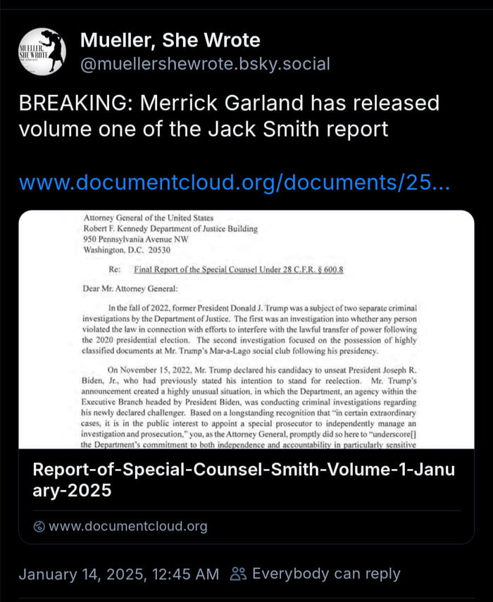 Garland released the Jack Smith report. Read it yourselves - 9GAG