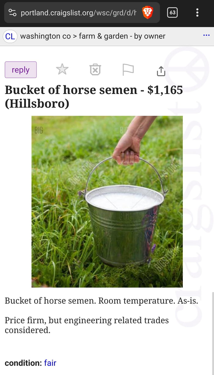 Bucket of horse semen - 9GAG