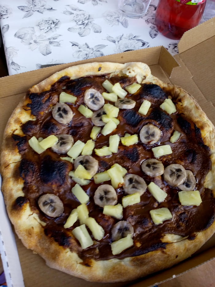 So we were ordering pizza & some psycho got this abomination. Pineapple ...