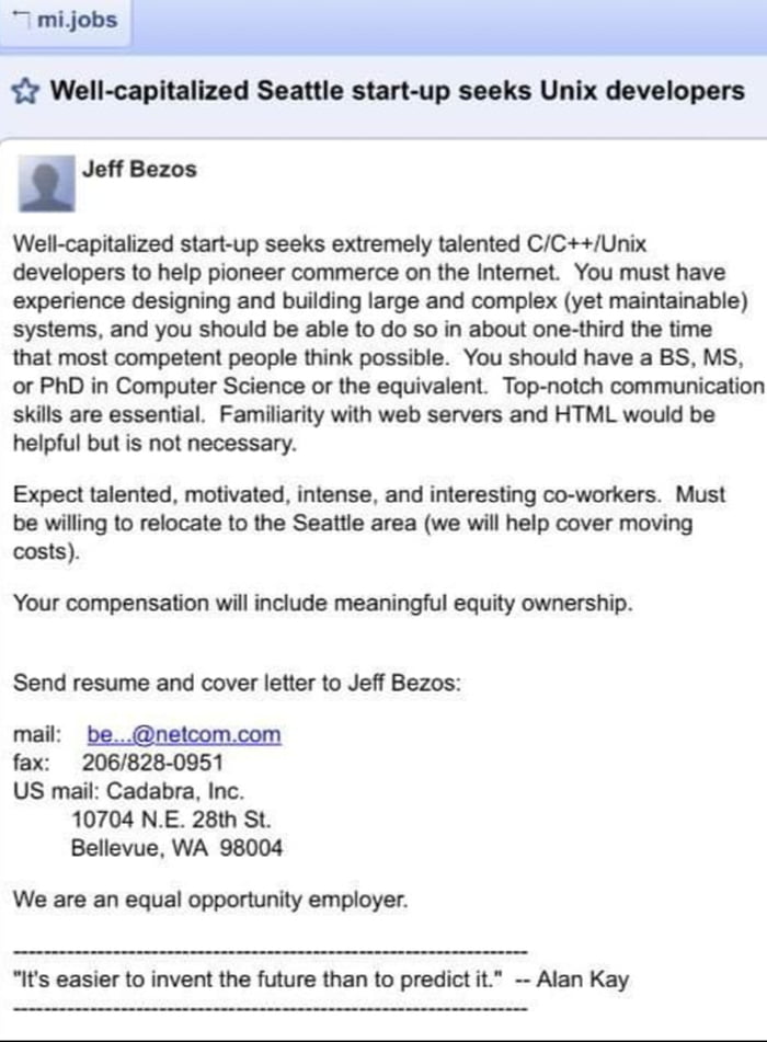 On this day in 1994, Jeff Bezos posted the first job ad for Amazon - 9GAG