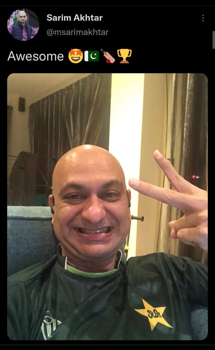 Pakistan won a cricket match or whatever, and the disappointed bald guy ...