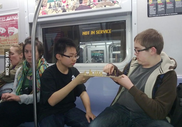 Just playing chess in subway, no big deal. - 9GAG