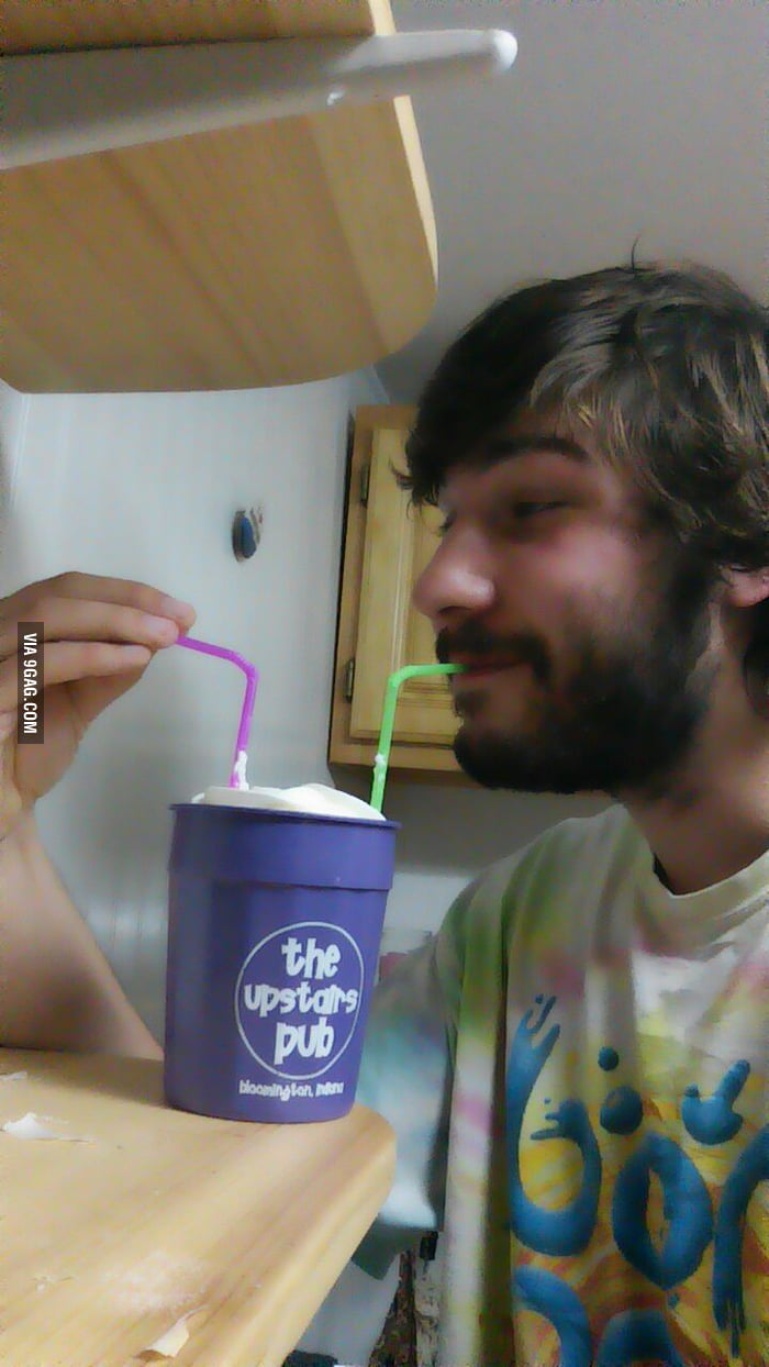 My girlfriend and I enjoying a milkshake. - 9GAG