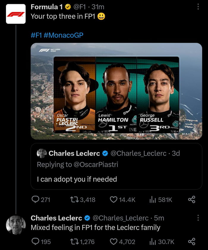 Piastri will be going to be next victim of Monaco-Leclerc curse - 9GAG