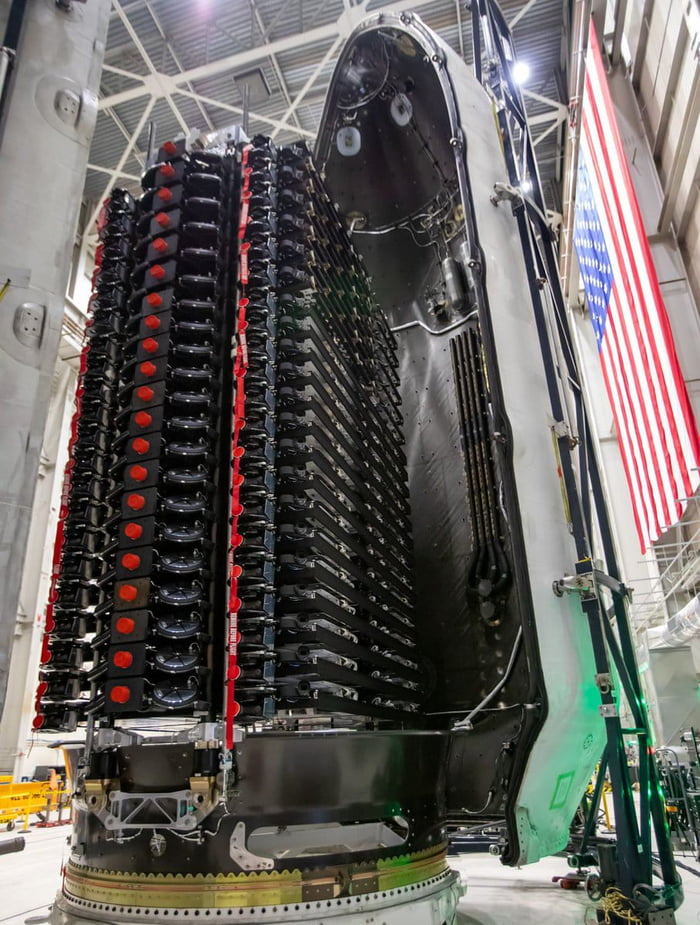 Starlink satellites 🛰️ getting encapsulated within the Falcon 9 fairing ...