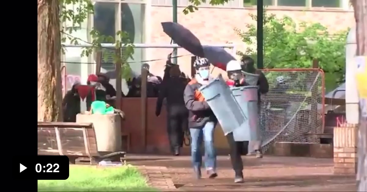 Student Protestor attempts to charge into a police officer with a trash ...