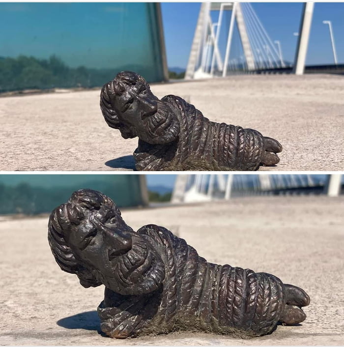 Chuck Norris' mini statue near the bridge, which was almost named after ...