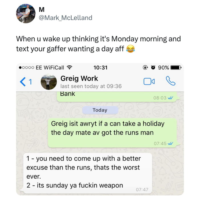 Scheduling fail: calling in sick on a Sunday - 9GAG