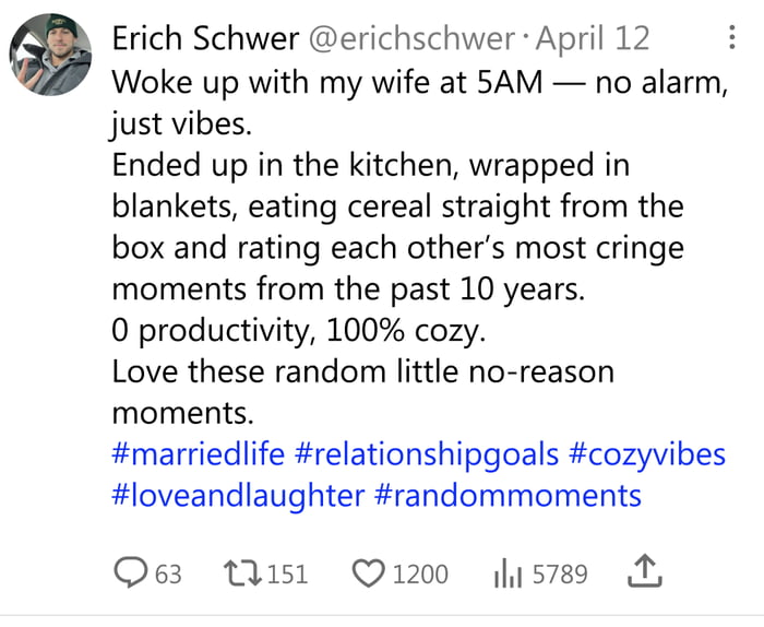 Love is 5AM cereal and laughter in the dark - 9GAG