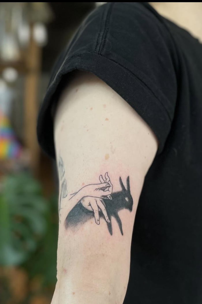 Hare shadow puppet by Jay at True Gloom Tattoo in Buffalo, NY. - 9GAG