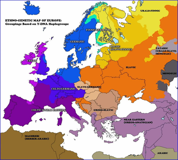 Ethnogenetic map of Europe. Look at which peoples are related and mixed ...