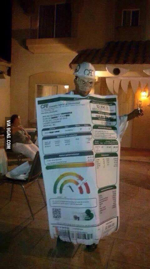 Scariest costume ever.... Electricity Bill - 9GAG