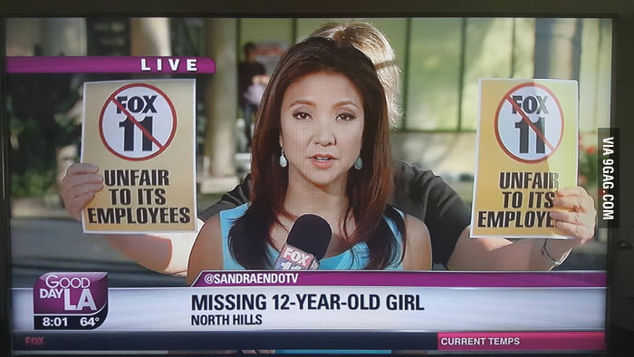 Someone snuck up behind a Fox 11 need reporter this morning to protest ...