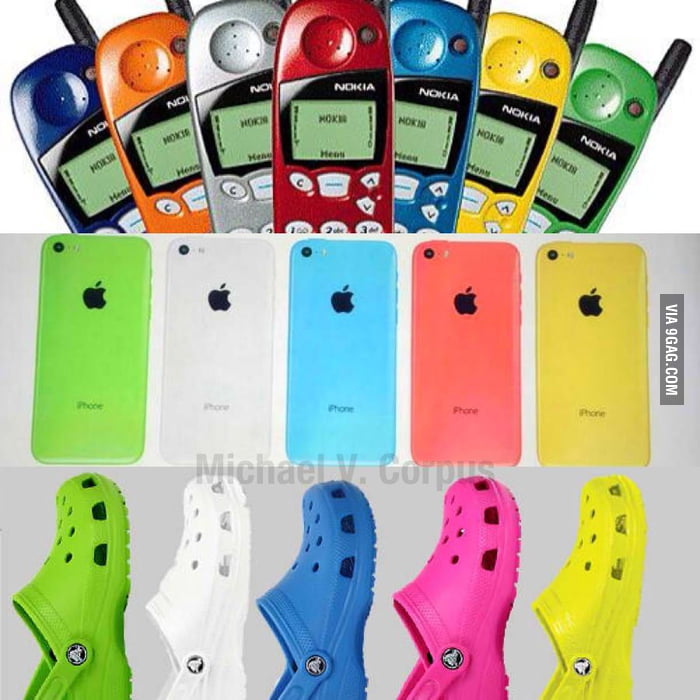 I researched about Apple's colored iPhone idea was from... - 9GAG