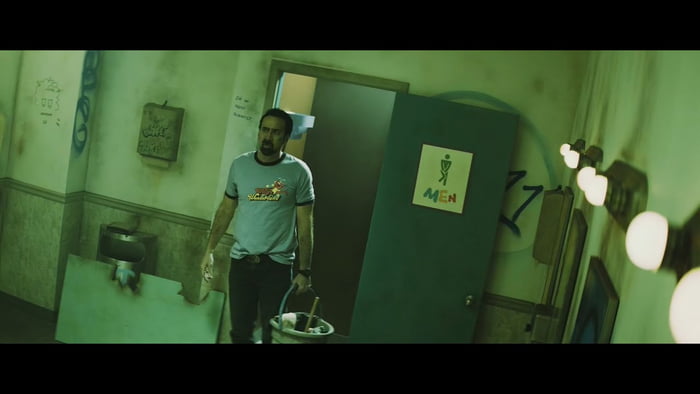 10 minute footage of Nic Cage perfectly cleaning a public bathroom, and ...