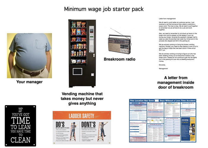 Minimum wage job starter pack - 9GAG
