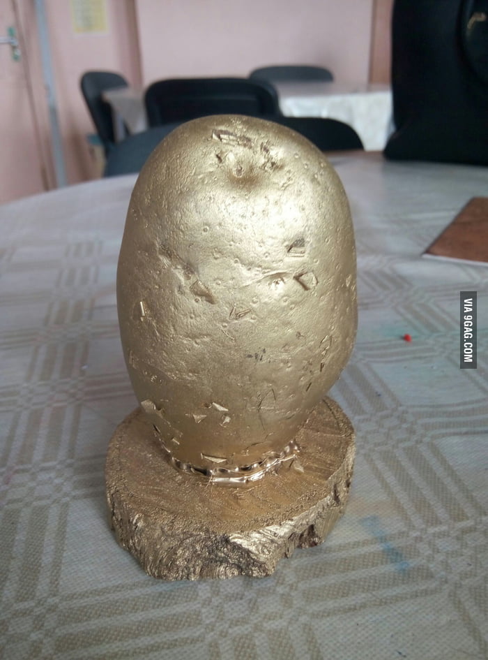 My arts teacher made this golden potato trophy - 9GAG