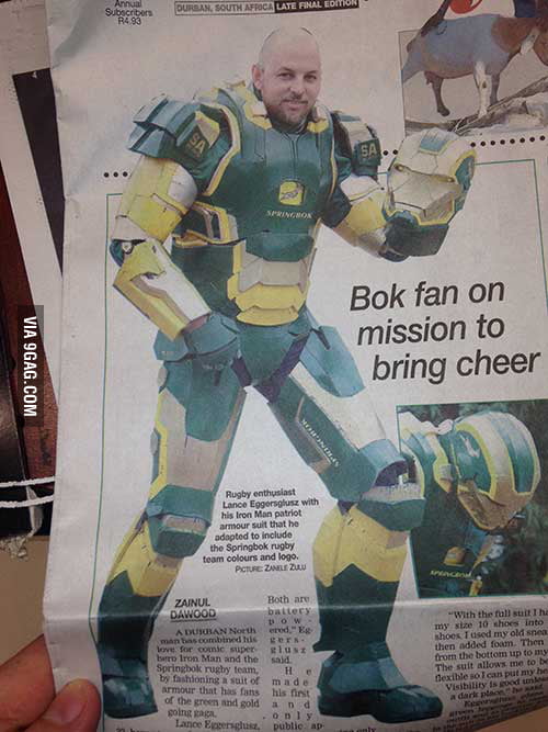 South Africa's Iron Man support Springbok - 9GAG