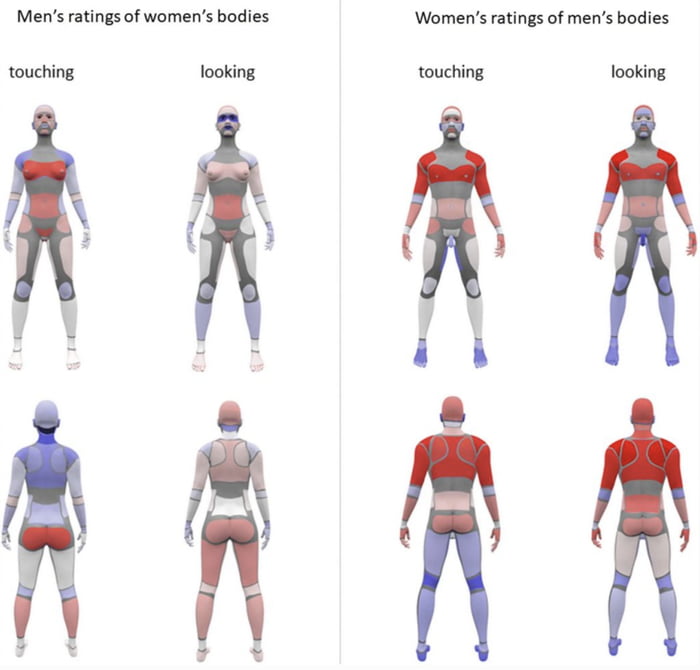Heat maps showing the distribution of the Mutual Pleasure Index for both touch and look ...
