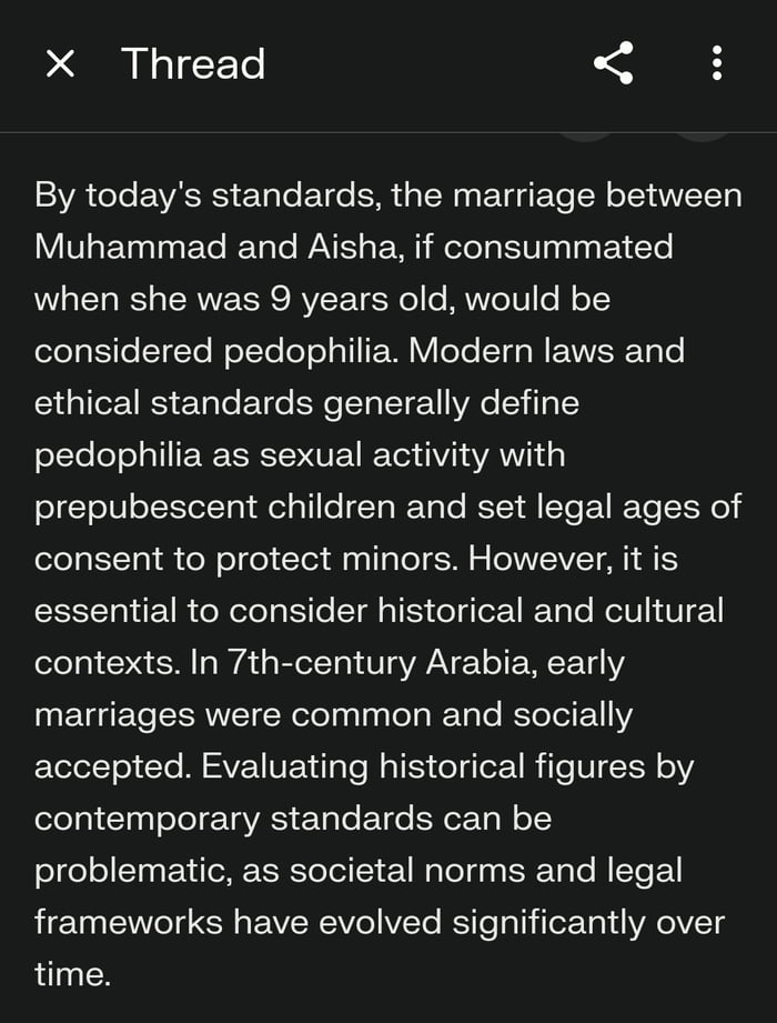 Perplexity AI admits Muhammad prophet was a pedo by today's standards. - 9GAG