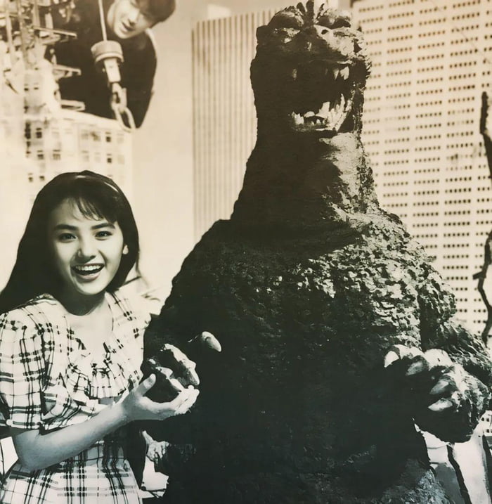 Megumi Odaka with Godzilla After Filming Godzilla vs Biollante (1989 ...
