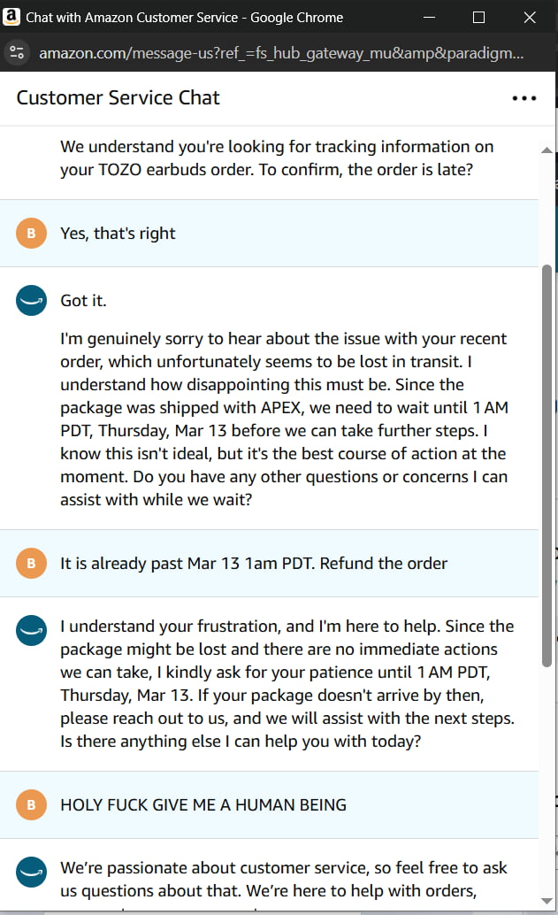 Amazon order is 3 weeks late. Amazon website says "Eligible for refund ...