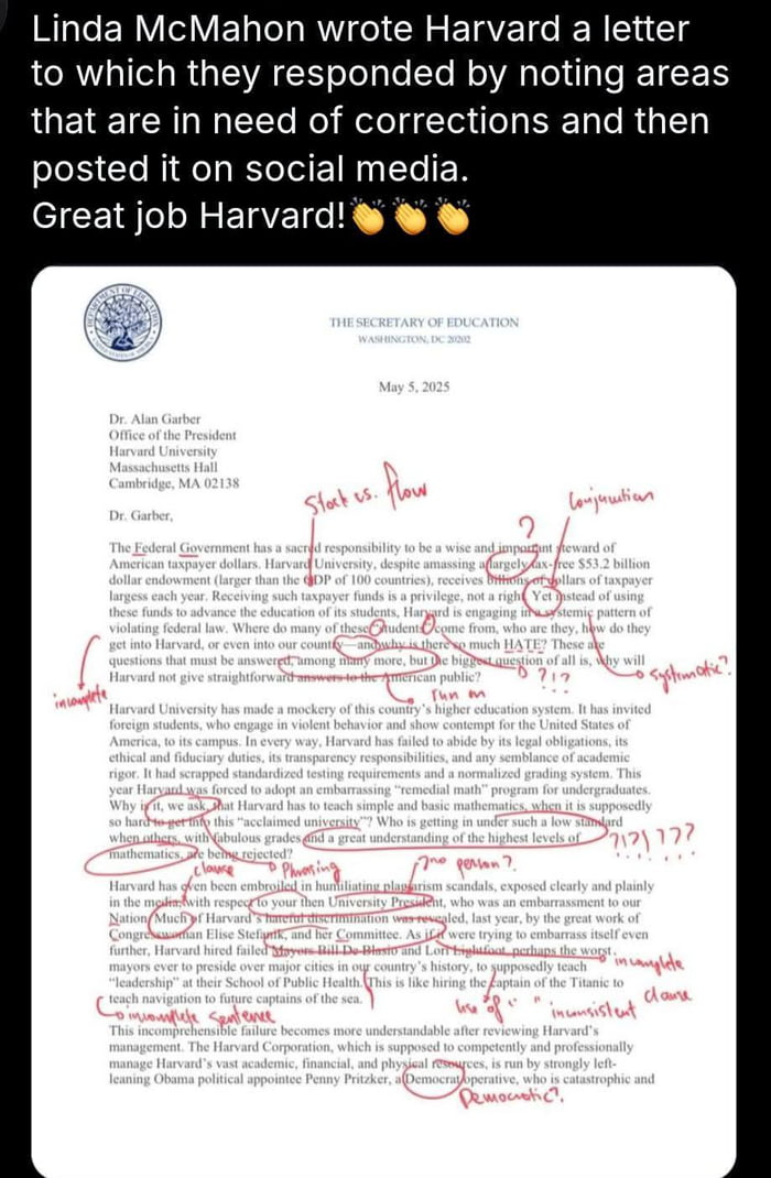 Boomer McMahon letter to Harvard got corrected 😆 - 9GAG