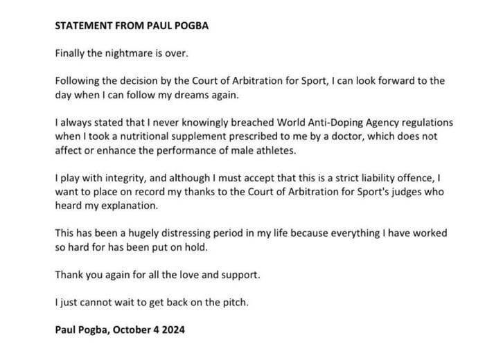 Paul Pogba's statement: “Finally, the nightmare is over”. - 9GAG
