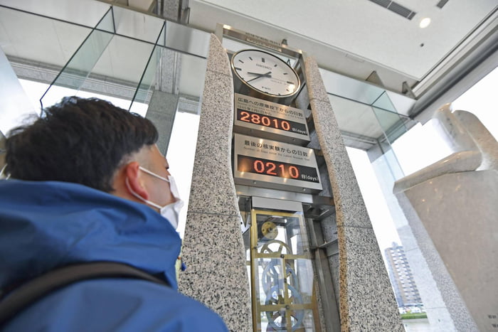 The Peace Clock in Hiroshima, the top counter is the number of days ...