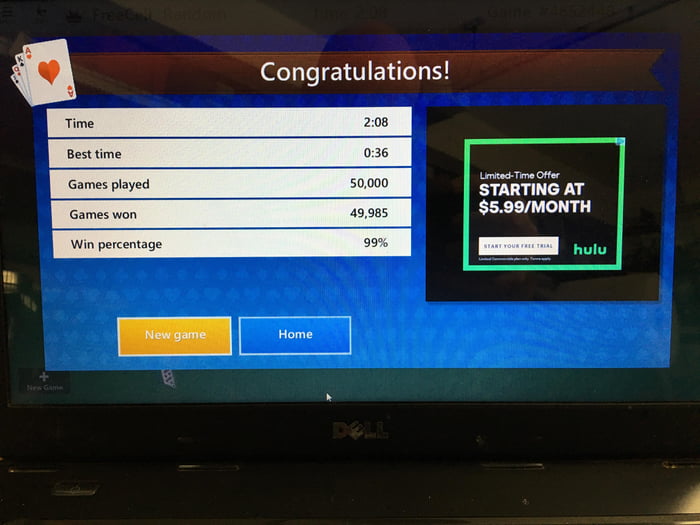 Update: my 72 year old father wins 50,000 games of Solitaire, loses 15 - 9GAG