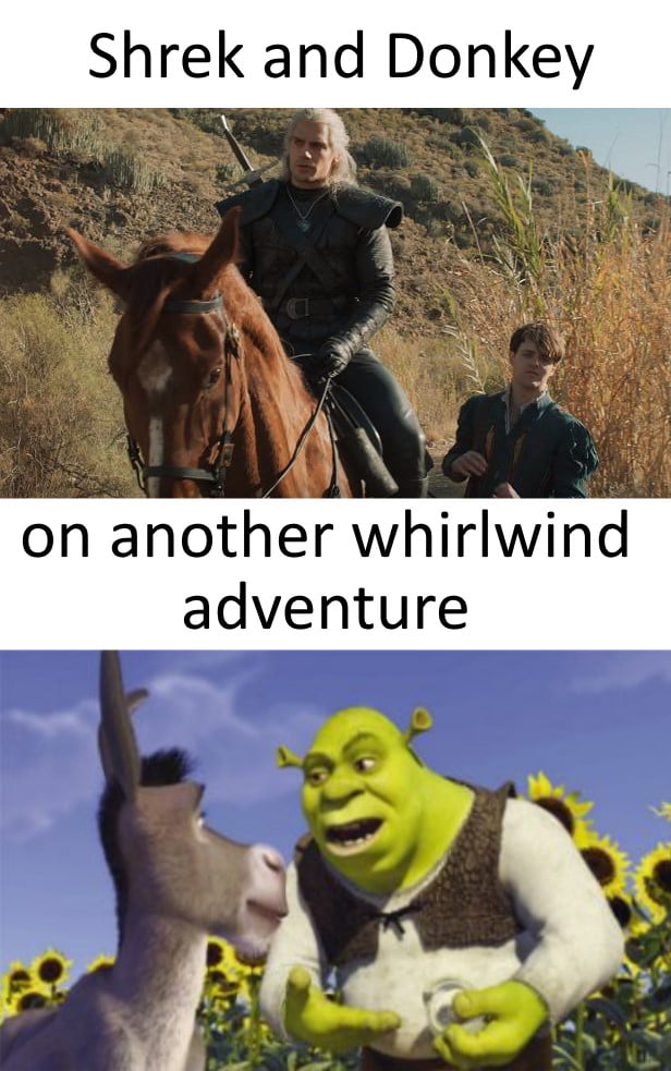 Witcher as Shrek and Donkey on adventure - 9GAG