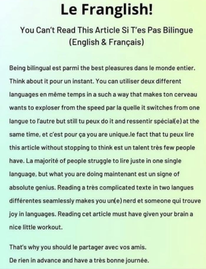 This Franglish text for bilingual people who speak english and french ...