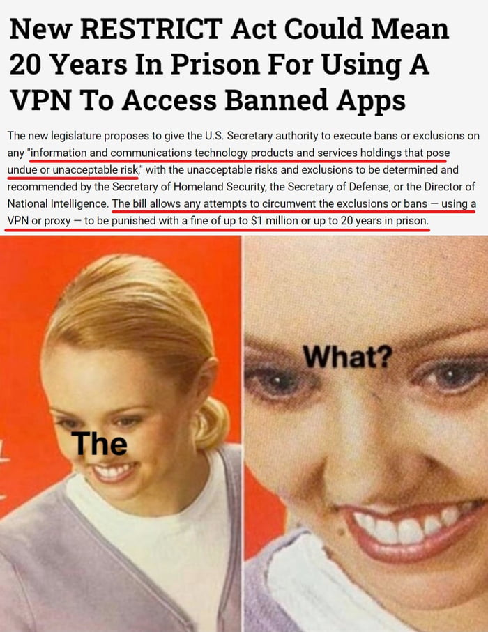 Up to 20 years prison for using VPN? I thought they were banning Tik ...