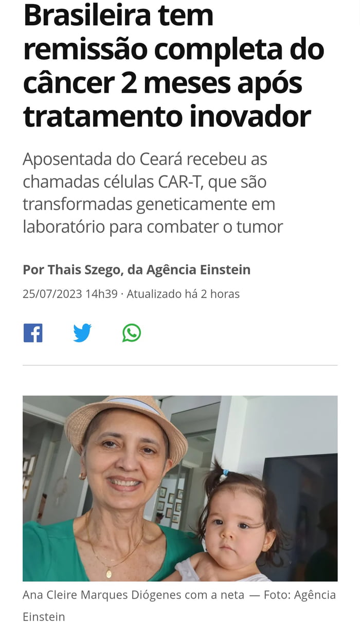 A Brazilian woman has complete remission of cancer 2 months after ...