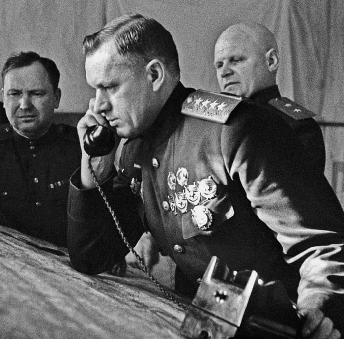 Soviet Marshal Konstantin Rokossovsky at the headquarters of Soviet ...