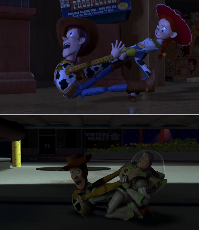 In Toy Story 2 (1999), Jessie's fight with Woody ends with the same ...