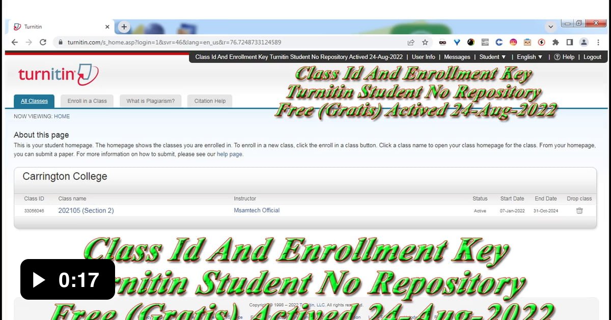 Class Id And Enrollment Key Turnitin Student No Repository Free (Gratis ...