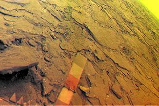 One of the few photos of the surface of Venus, taken by a Venera 14, a ...