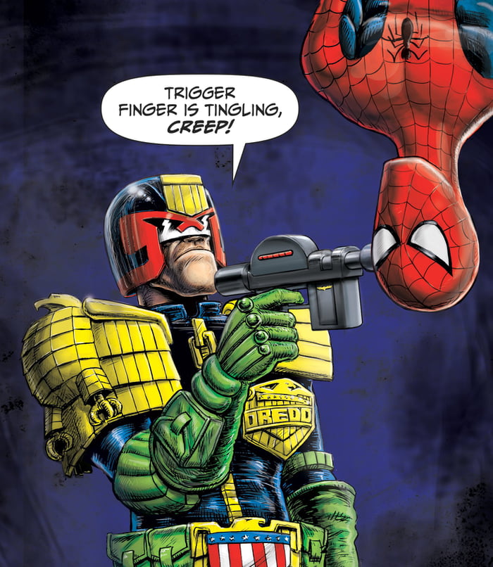 Judge Dredd arrests Spider-Man art by @TheSuperSurfer - 9GAG