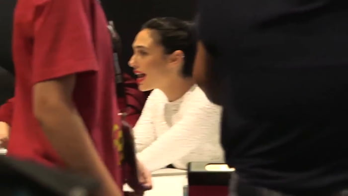 Gal Gadot with a crying fan. - 9GAG
