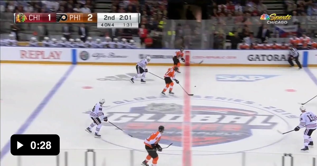Konecny gets around Keith and snipes a backhander for a two goal lead ...