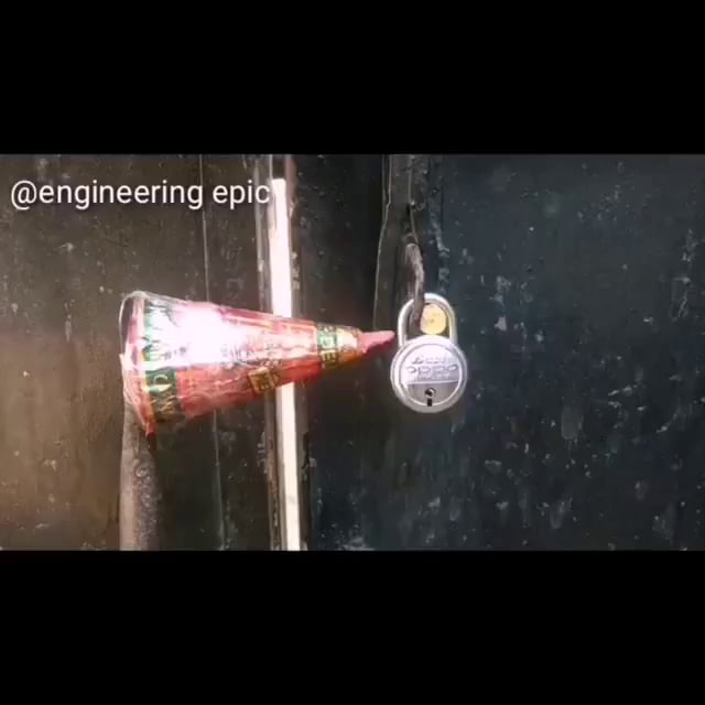 Melting a lock with a firework volcano - 9GAG