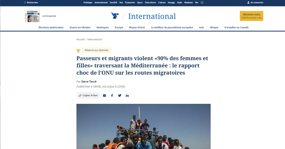 UN : Smugglers and miggrants are rapping 90% of the women and girls crossing the Mediterranean ...