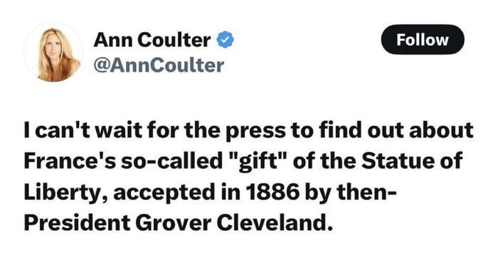 Ann, But Grover did not take the Statue of Liberty with him when he ...
