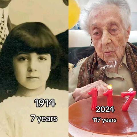 Maria Branyas Morera, pictured at age 7 in 1914, versus her at age 117 ...