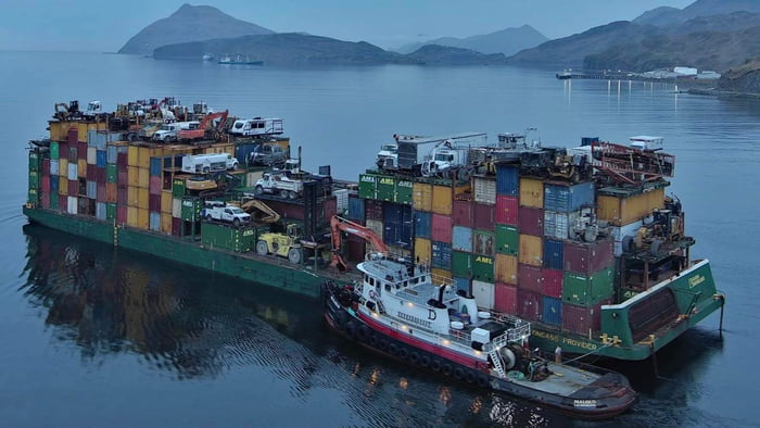 Departing Captain’s Bay (Dutch Harbor) to Anchorage 10/29/2023. Tug Malolo with AML barge ...